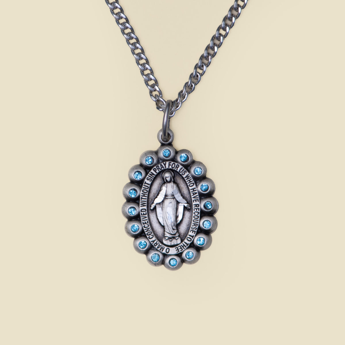 Sterling Silver and Blue Gemstone Miraculous Medal Necklace – scapulars ...