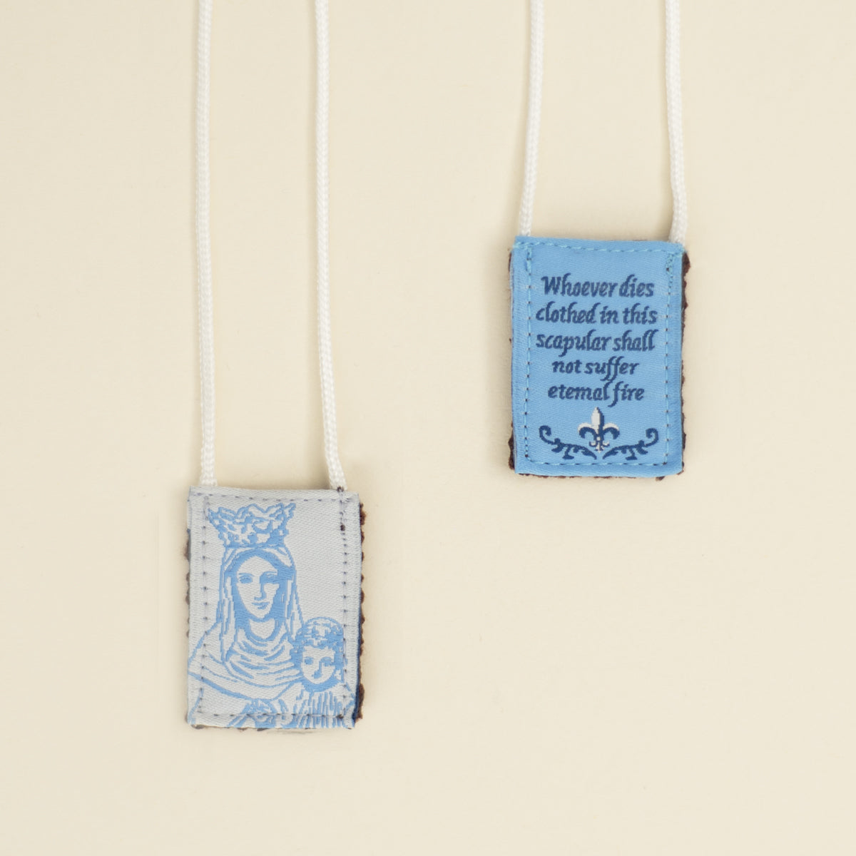 Premium Brown Scapular, Blue & White (Kids’ Size) – scapulars.com®