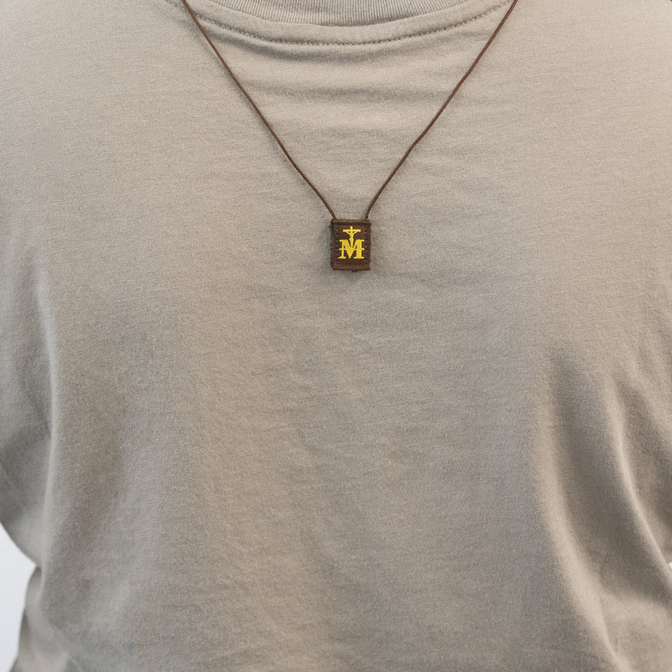 Marian Crucifix Mini | Premium Brown Scapular – scapulars.com®
