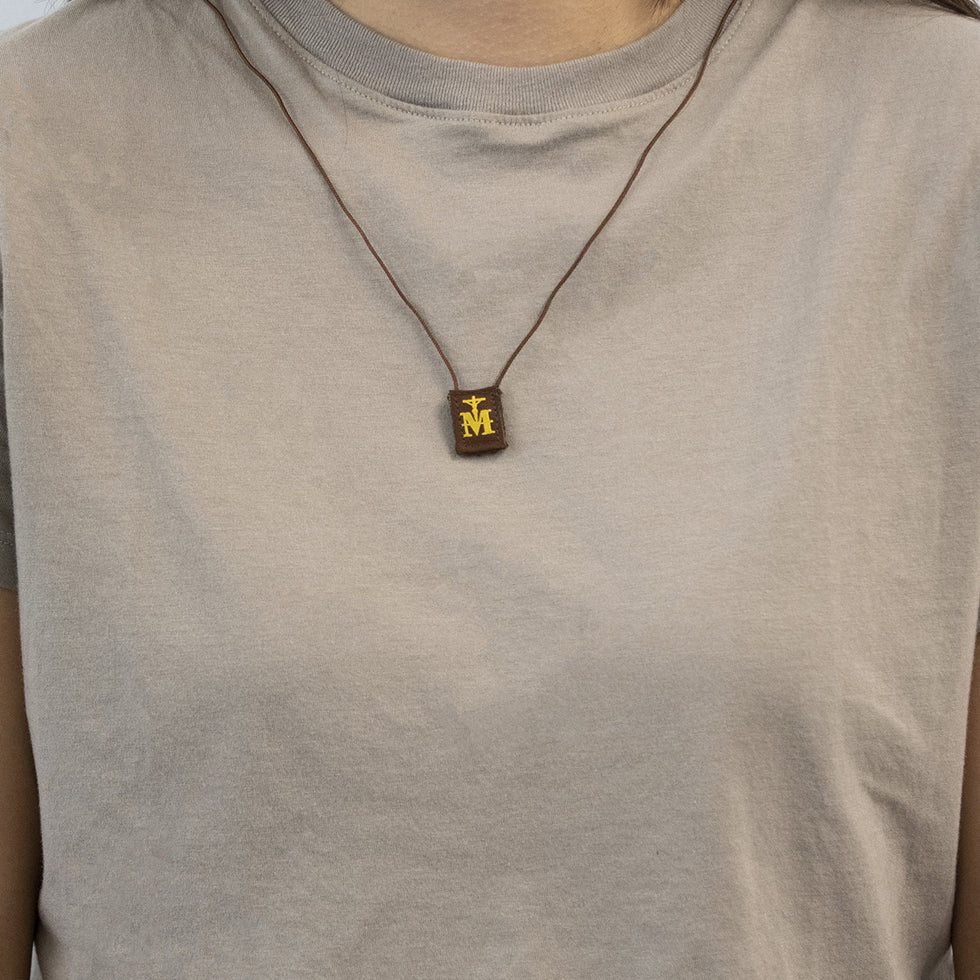 Marian Crucifix Mini | Premium Brown Scapular – scapulars.com®