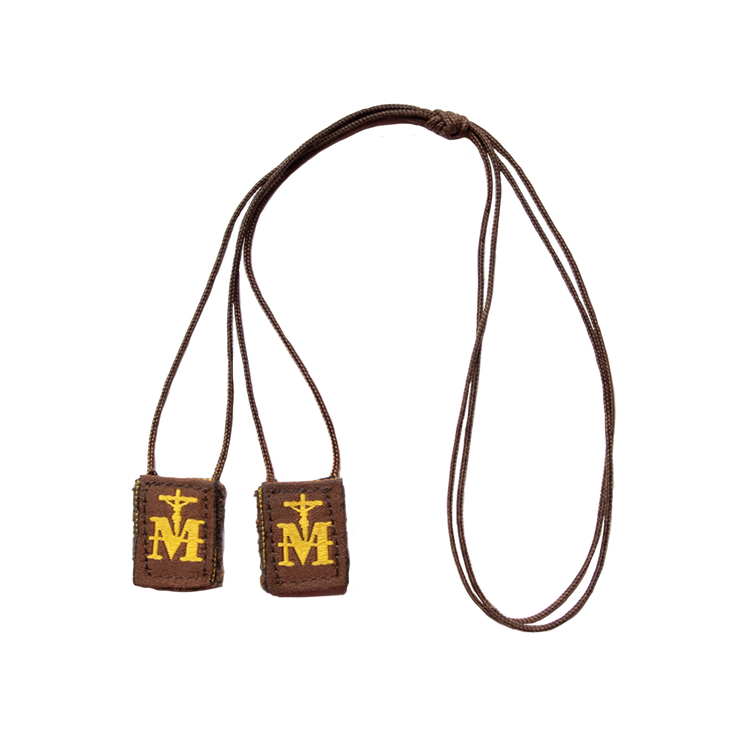 Marian Crucifix Mini | Premium Brown Scapular – scapulars.com®