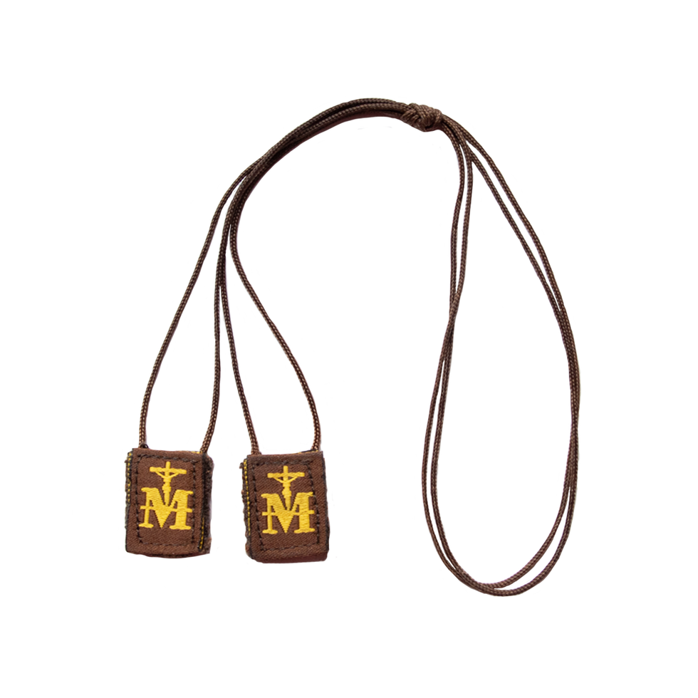 Marian Crucifix Mini | Premium Brown Scapular – scapulars.com®